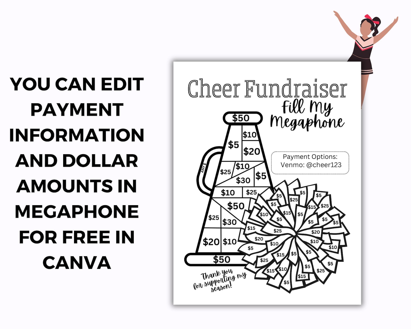 Fill My Megaphone Cheer Fundraiser Printable, Cheerleading Team ...