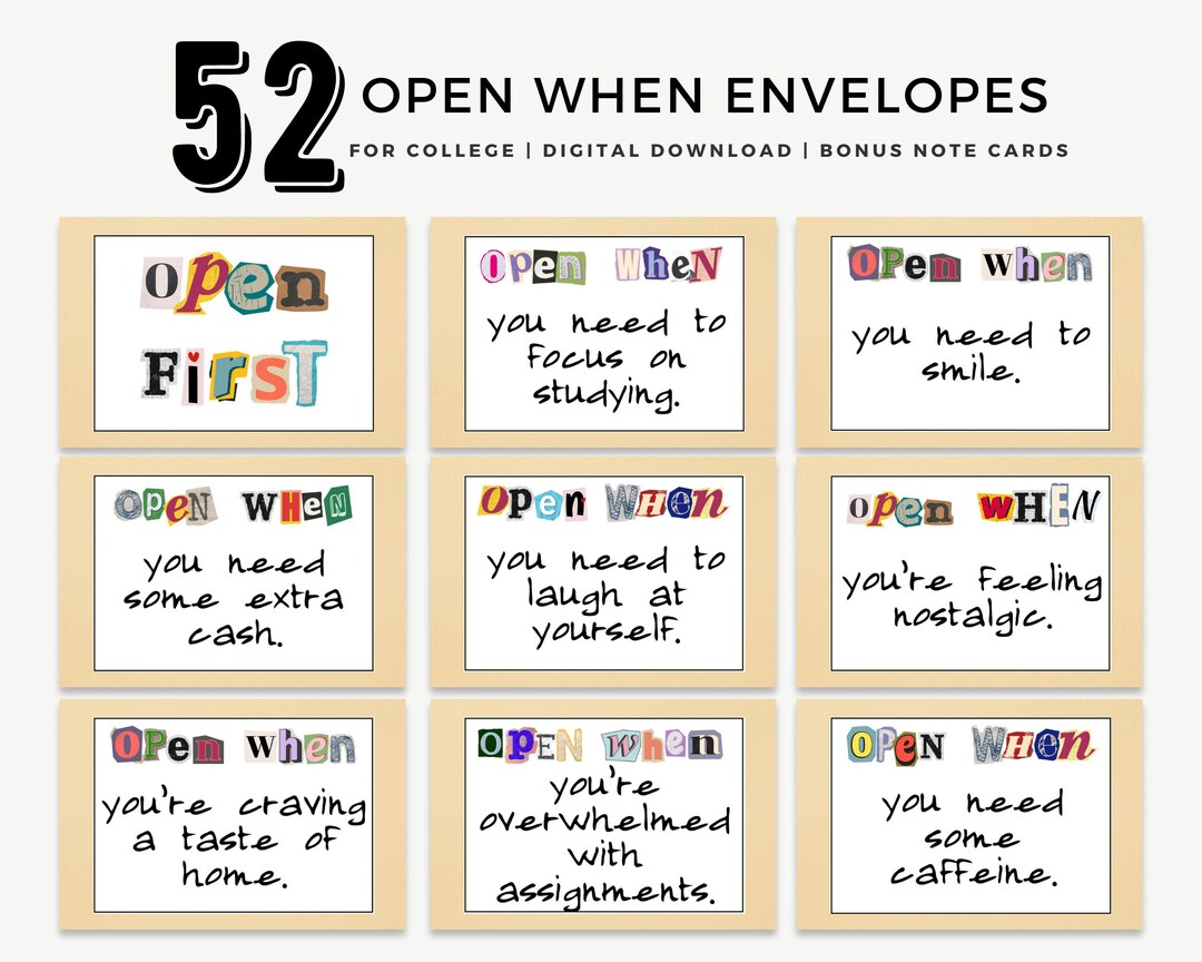 Open When Envelopes Printable, College Student Going Away Gift, Open ...