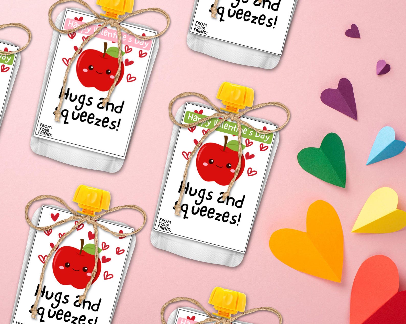 Printable Applesauce Pouch Valentine’s Day Tags, Non-candy Classroom ...