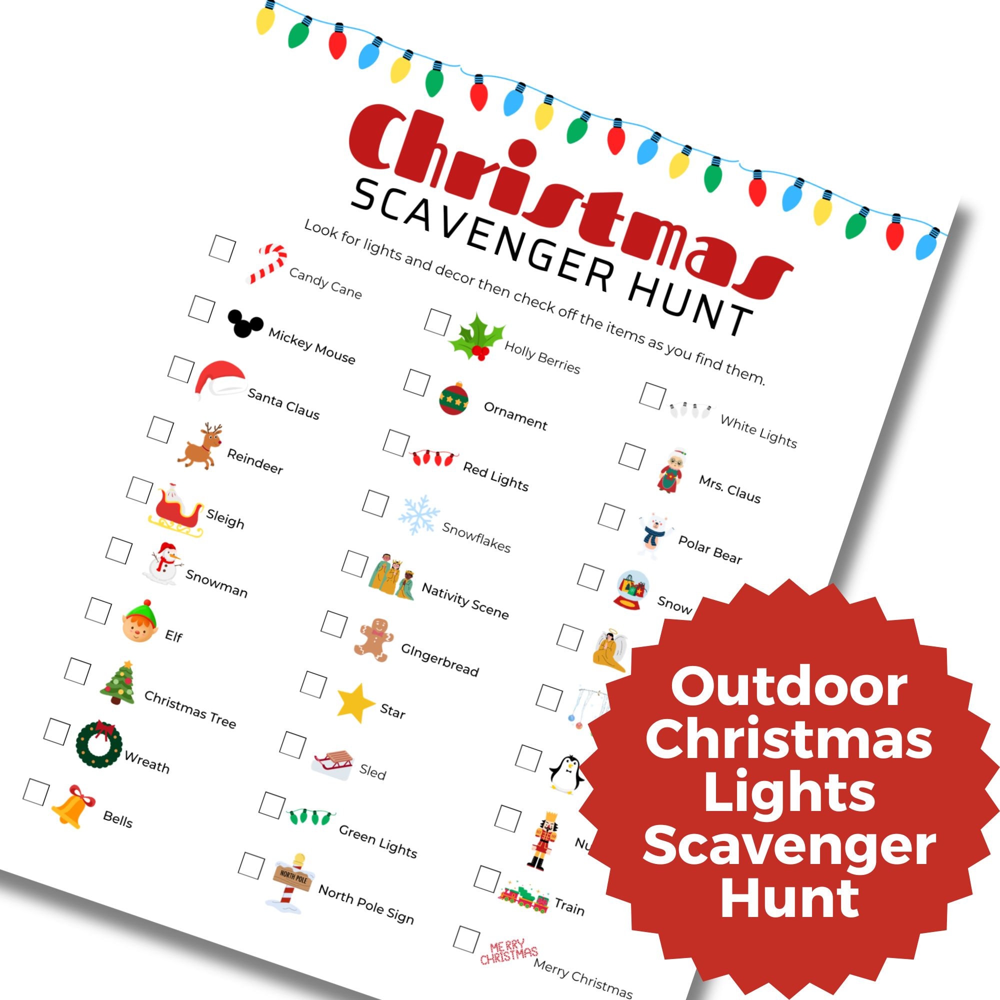 Christmas Lights Scavenger Hunt | Outdoor Christmas Scavenger Hunt ...