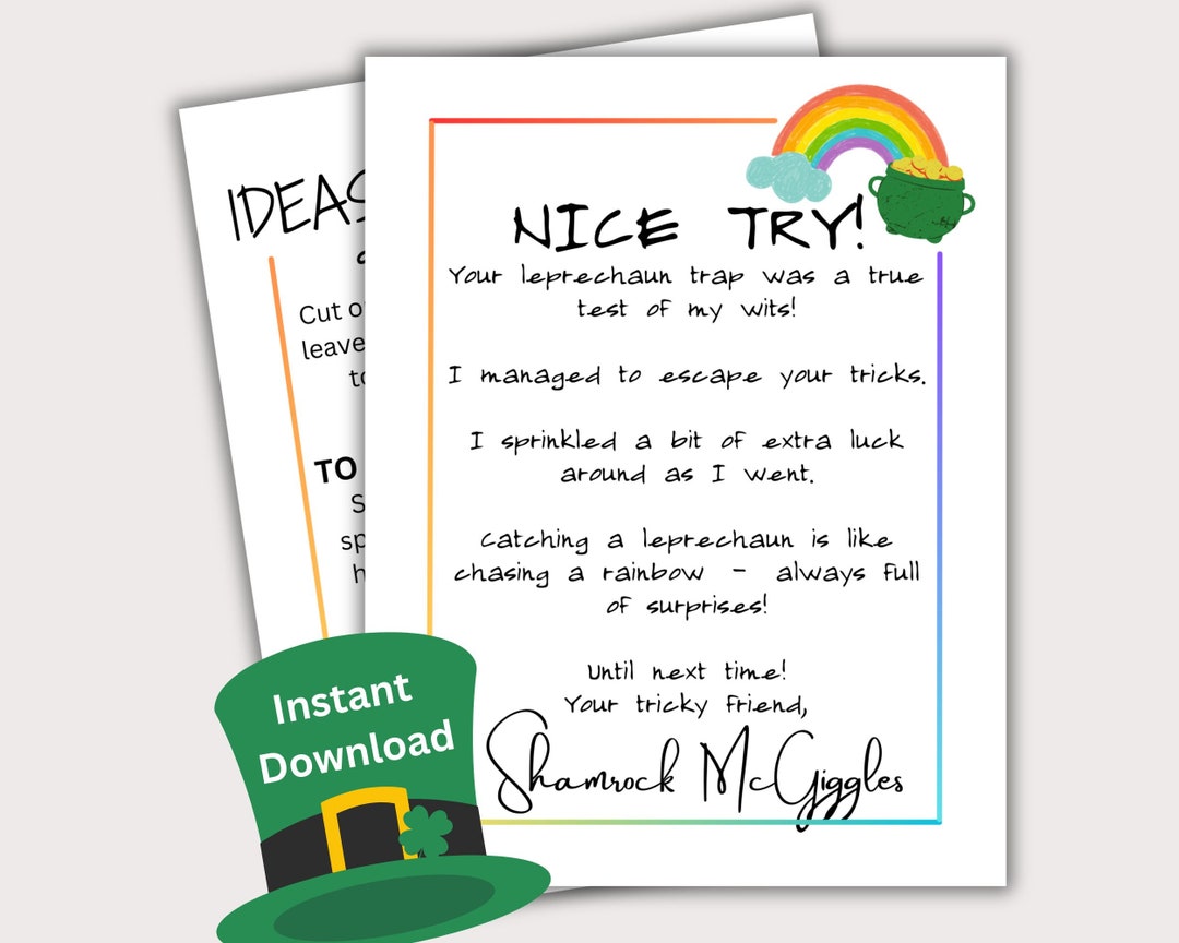 Leprechaun Letter for Kids Printable, Leprechaun Trap Note, St. Patrick ...