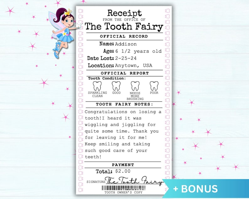 Editable Tooth Fairy Receipt, Tooth Fairy Letter, Note From Tooth Fairy ...