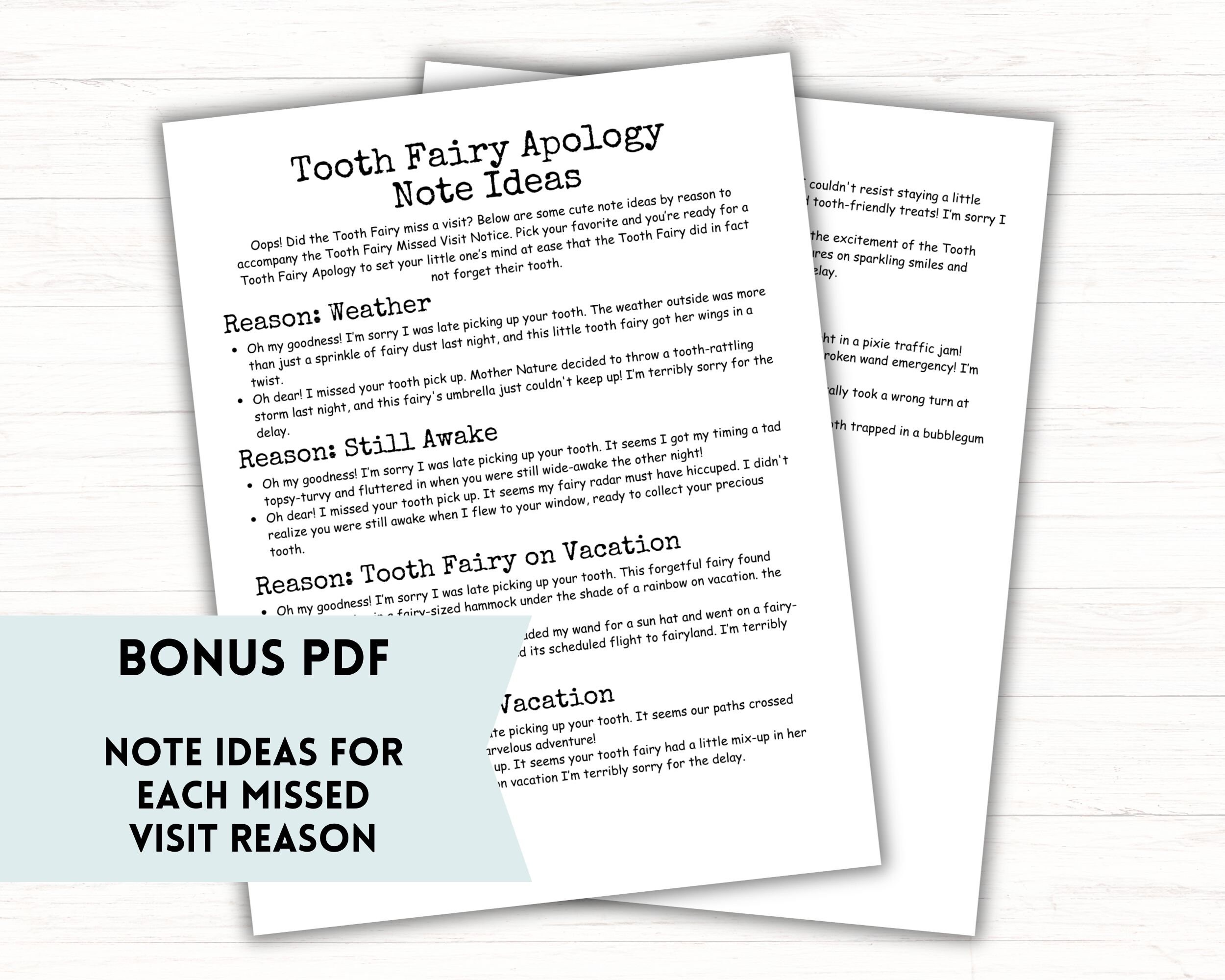 Printable Tooth Fairy Apology Letter, Tooth Fairy Forgot to Come Note ...