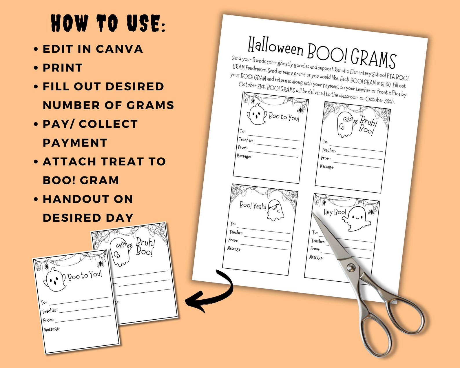 Editable Halloween Boo Grams Fundraiser, PTA PTO Fall Fundraiser ...