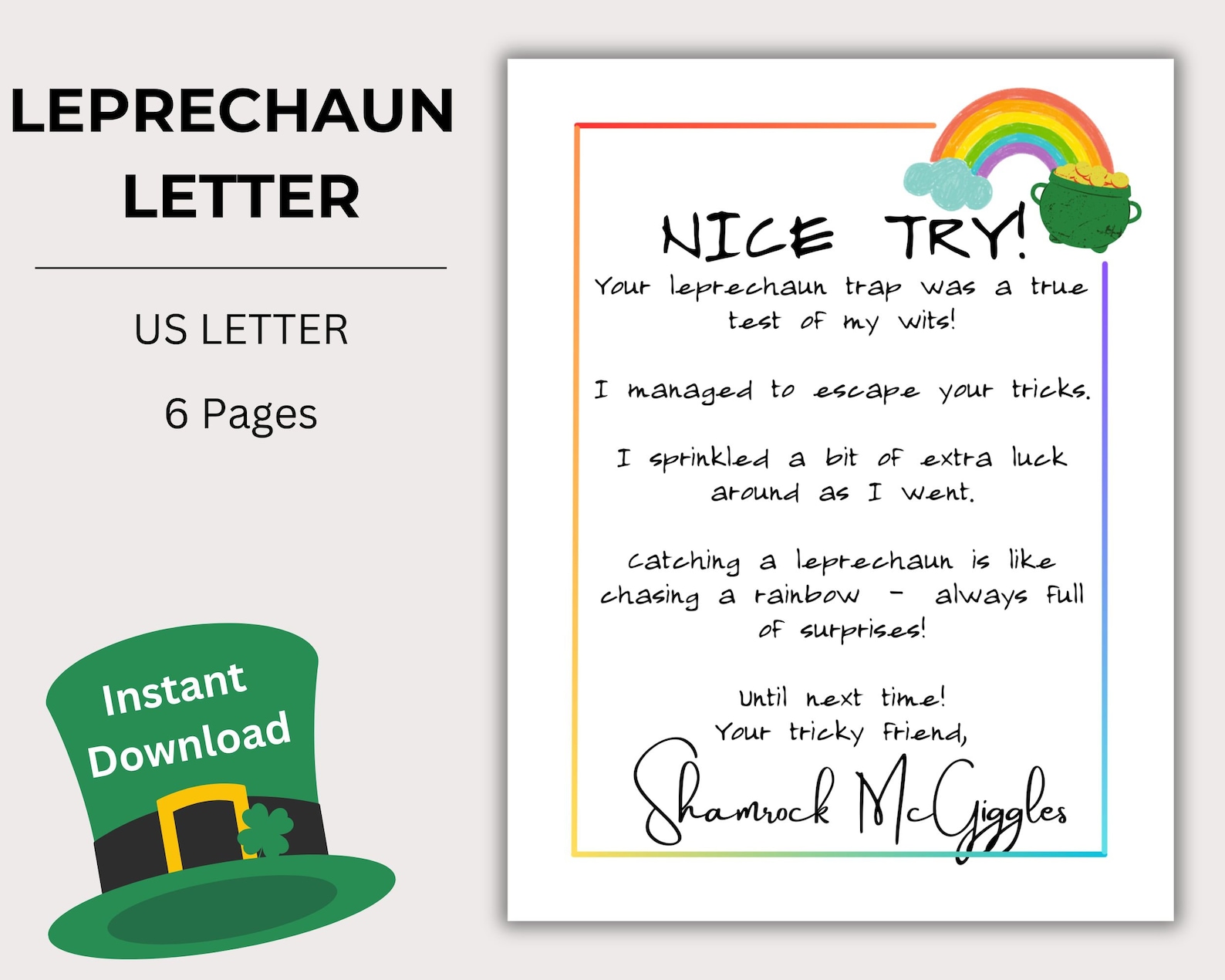 Leprechaun Letter for Kids Printable, Leprechaun Trap Note, St. Patrick ...