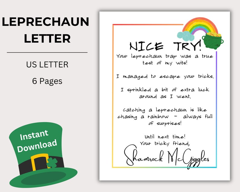 Leprechaun Letter for Kids Printable, Leprechaun Trap Note, St. Patrick ...