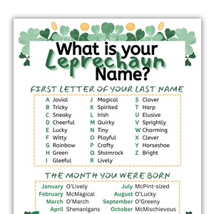 Leprechaun Name Game Printable, What is Your Leprechaun Name Activity ...