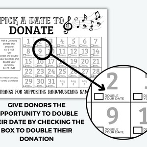 Editable Calendar Fundraiser, Unique Band Pick A Date to Donate ...