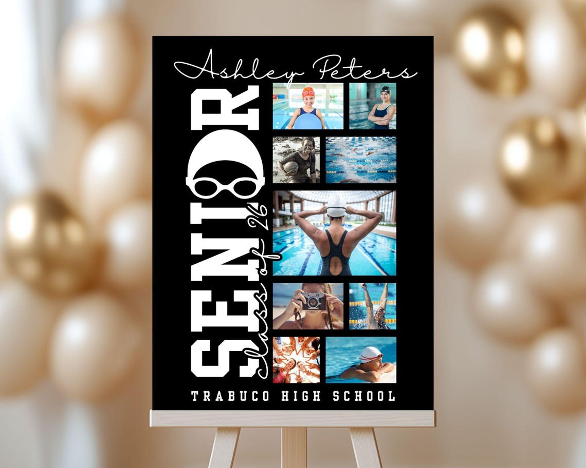 Swim Photo Collage Template, Swim Team Senior Night Poster, Swimmer ...