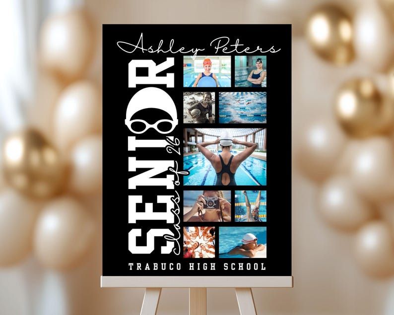 Swim Photo Collage Template, Swim Team Senior Night Poster, Swimmer ...