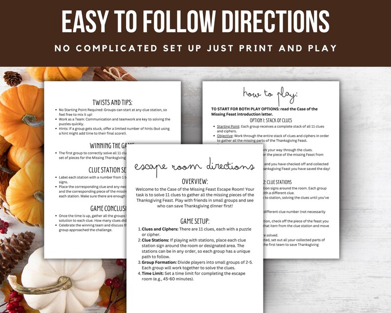 Printable Escape Room Kit, Thanksgiving Escape Room Party Game for ...
