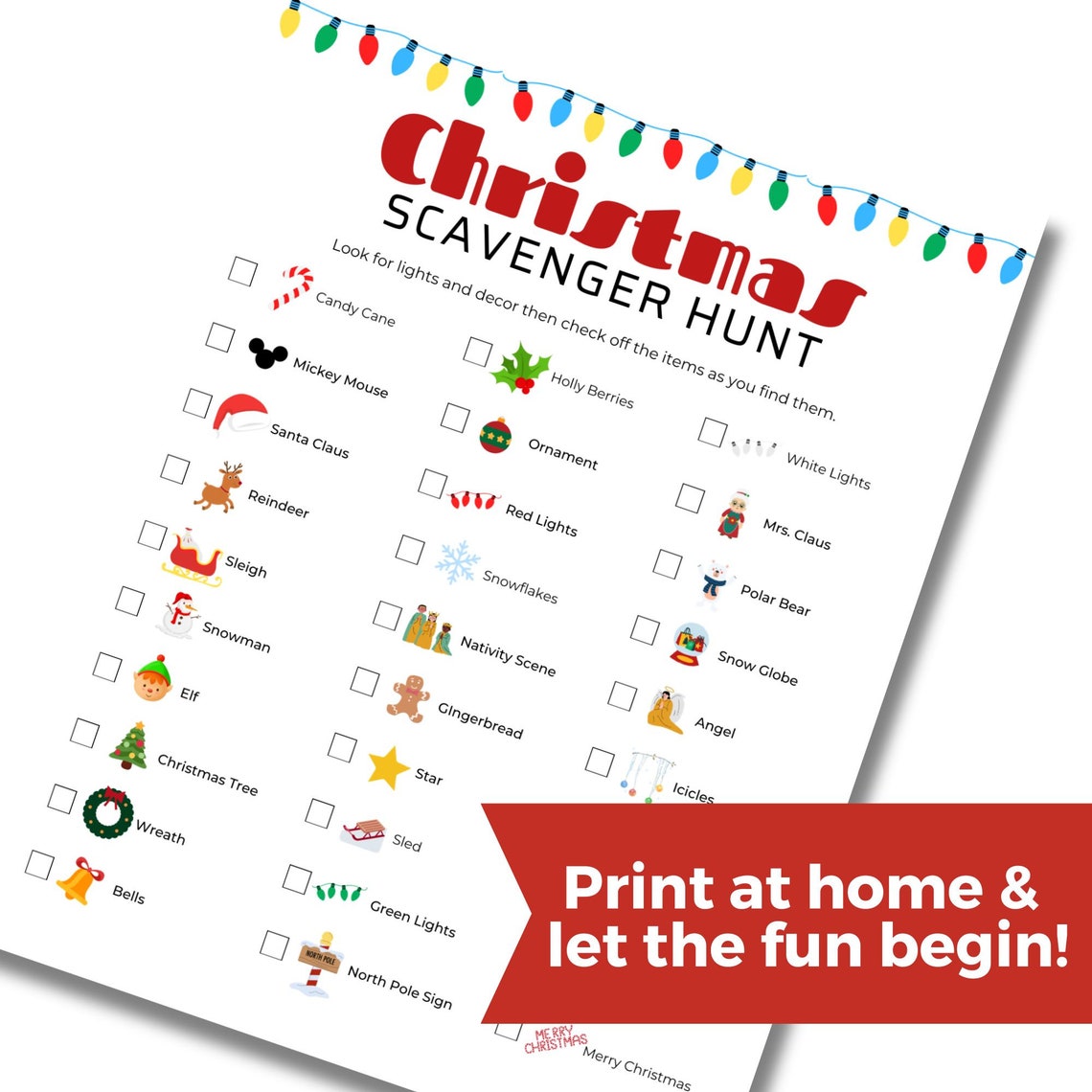 Christmas Lights Scavenger Hunt Outdoor Christmas Scavenger Hunt Family ...