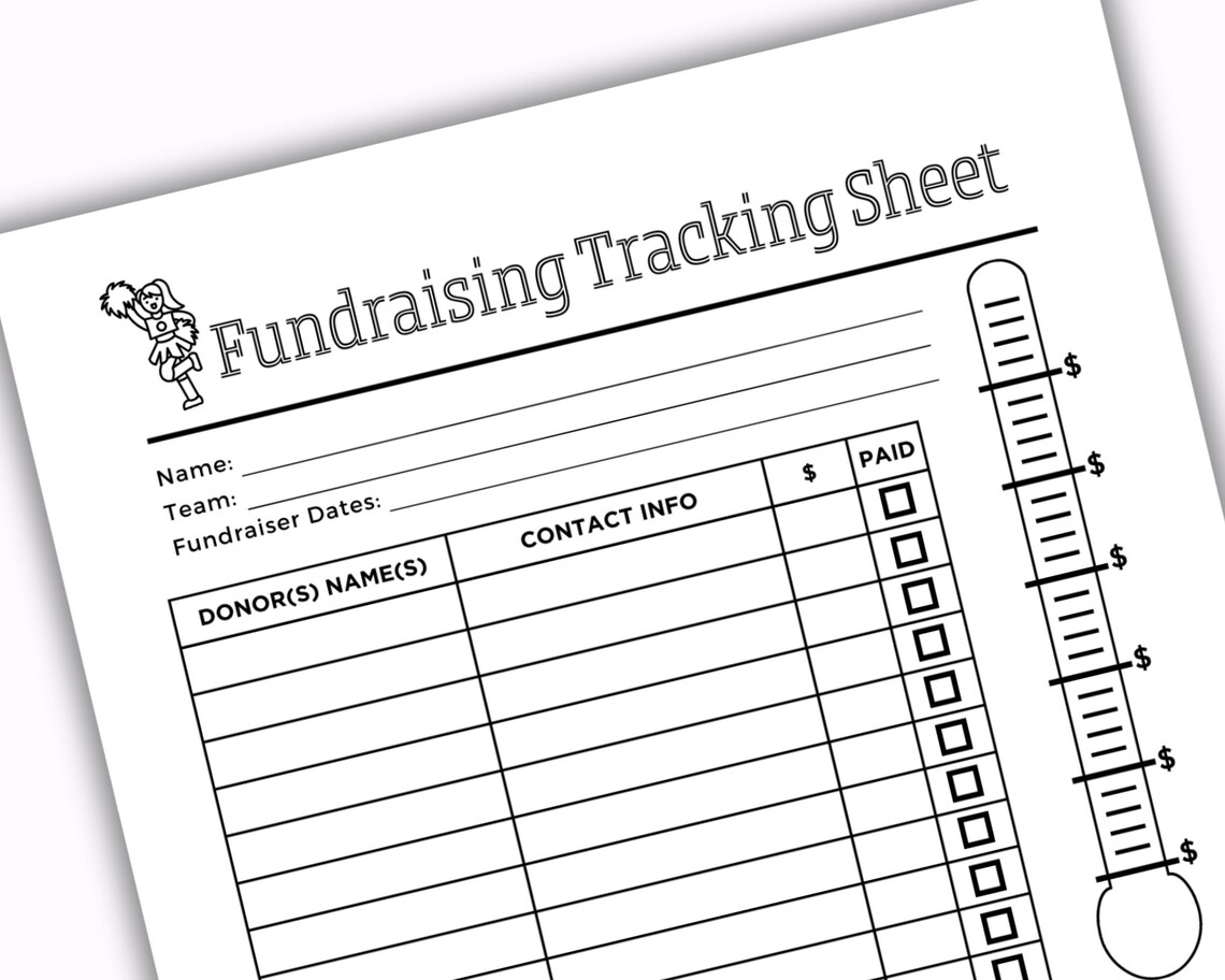 Cheer Team Fundraising Donations Tracker Sheet, Cheerleading Fundraiser ...