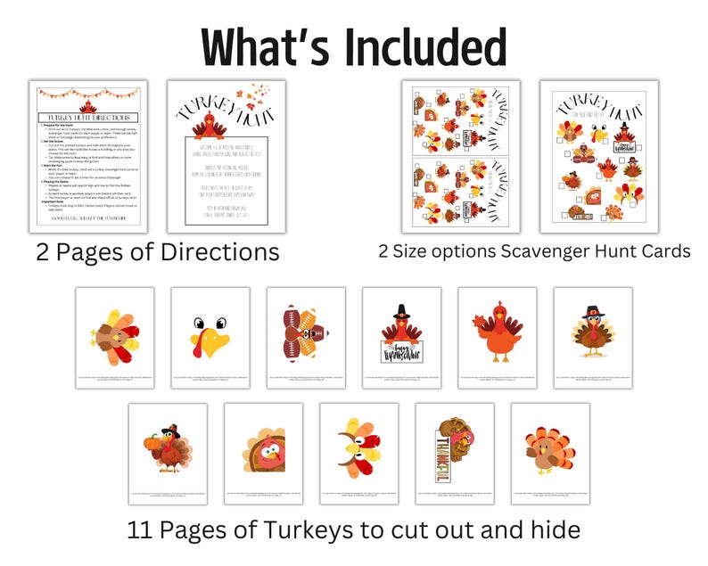 Thanksgiving Party Game Turkey Hunt Scavenger Hunt, Thanksgiving Turkey ...