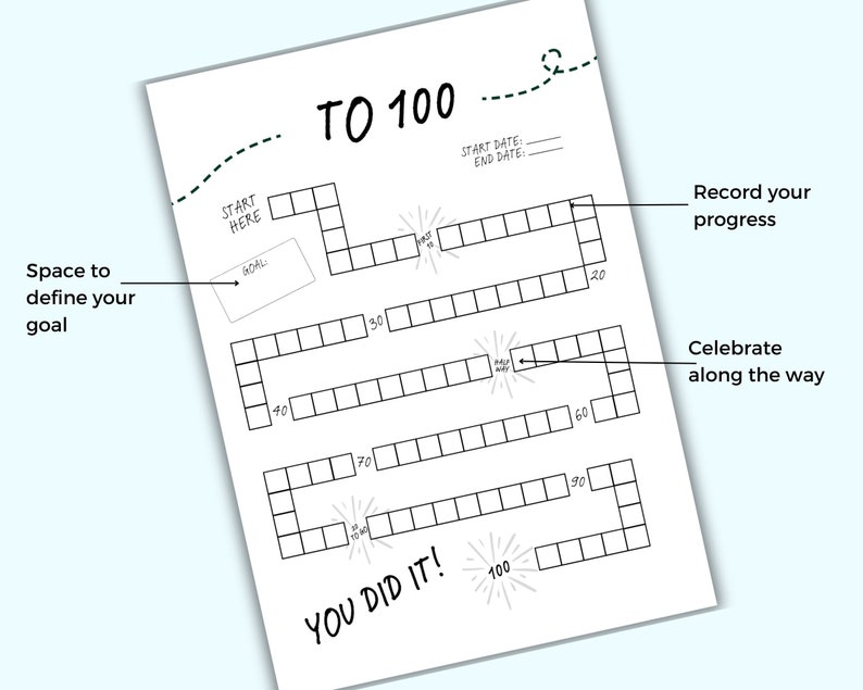 100 Challenge Tracker Printable, 100 Miles, 100 Sales, 100 Books, 100 ...