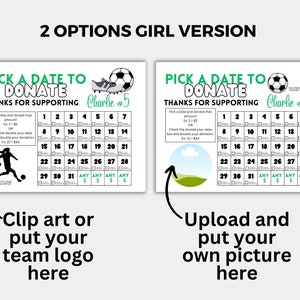 Editable Soccer Calendar Fundraiser, Unique Soccer Pick A Date to ...