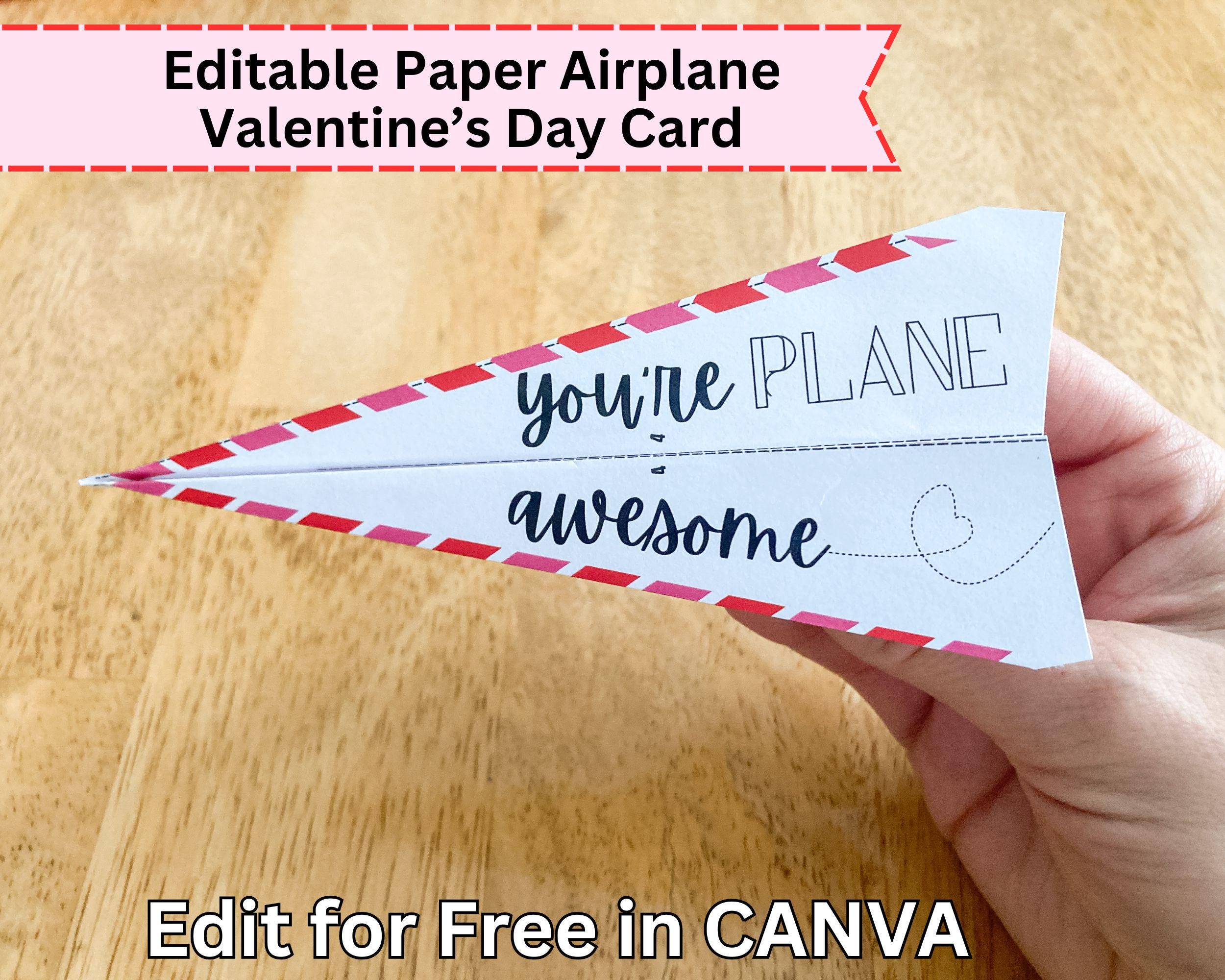 Editable Paper Airplane Valentines Printable, Valentines Card for Teens ...