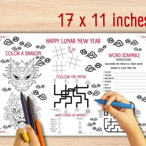 Lunar New Year Activity Coloring Placemat Printable, Year of the Dragon ...