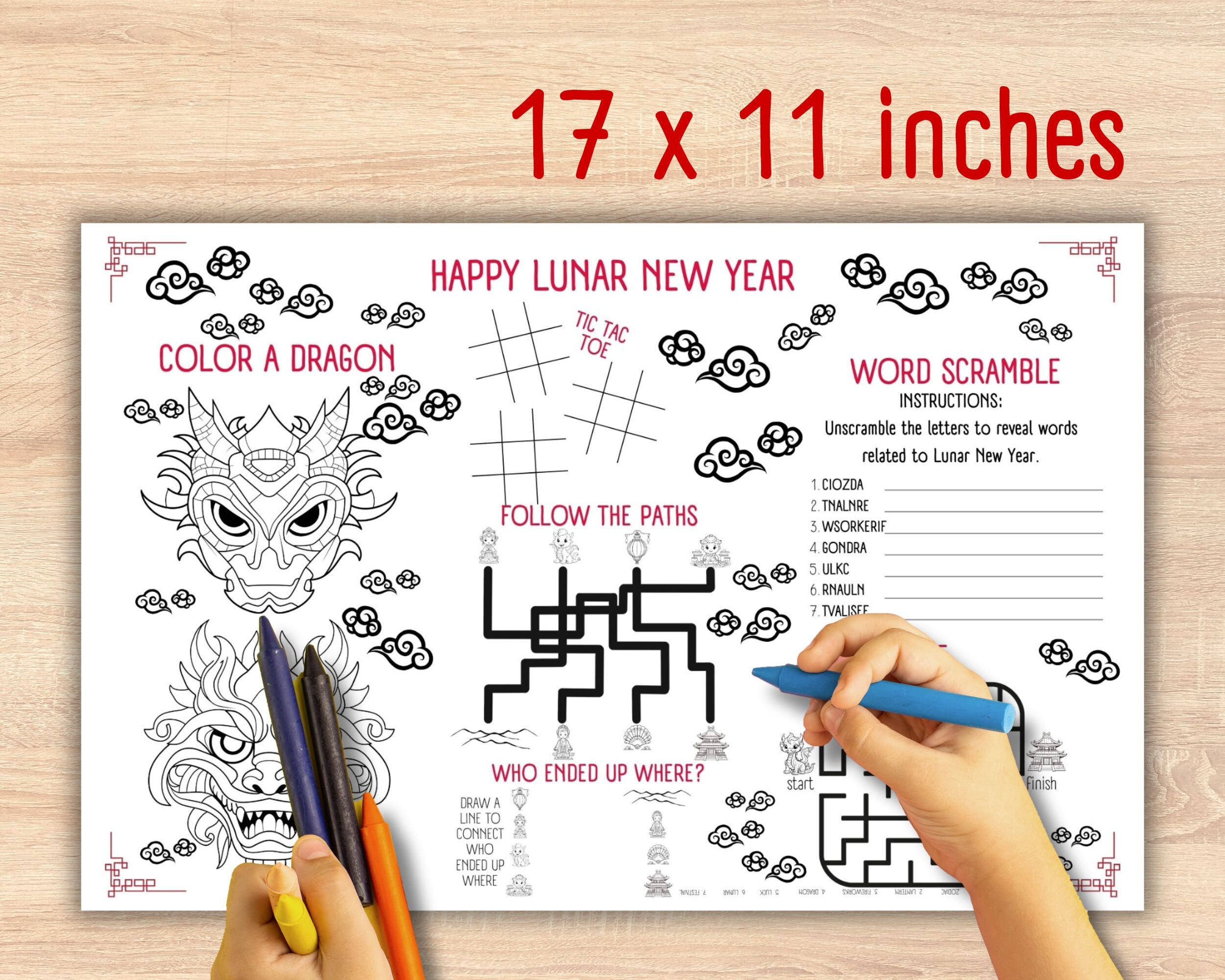 Lunar New Year Activity Coloring Placemat Printable, Year of the Dragon ...
