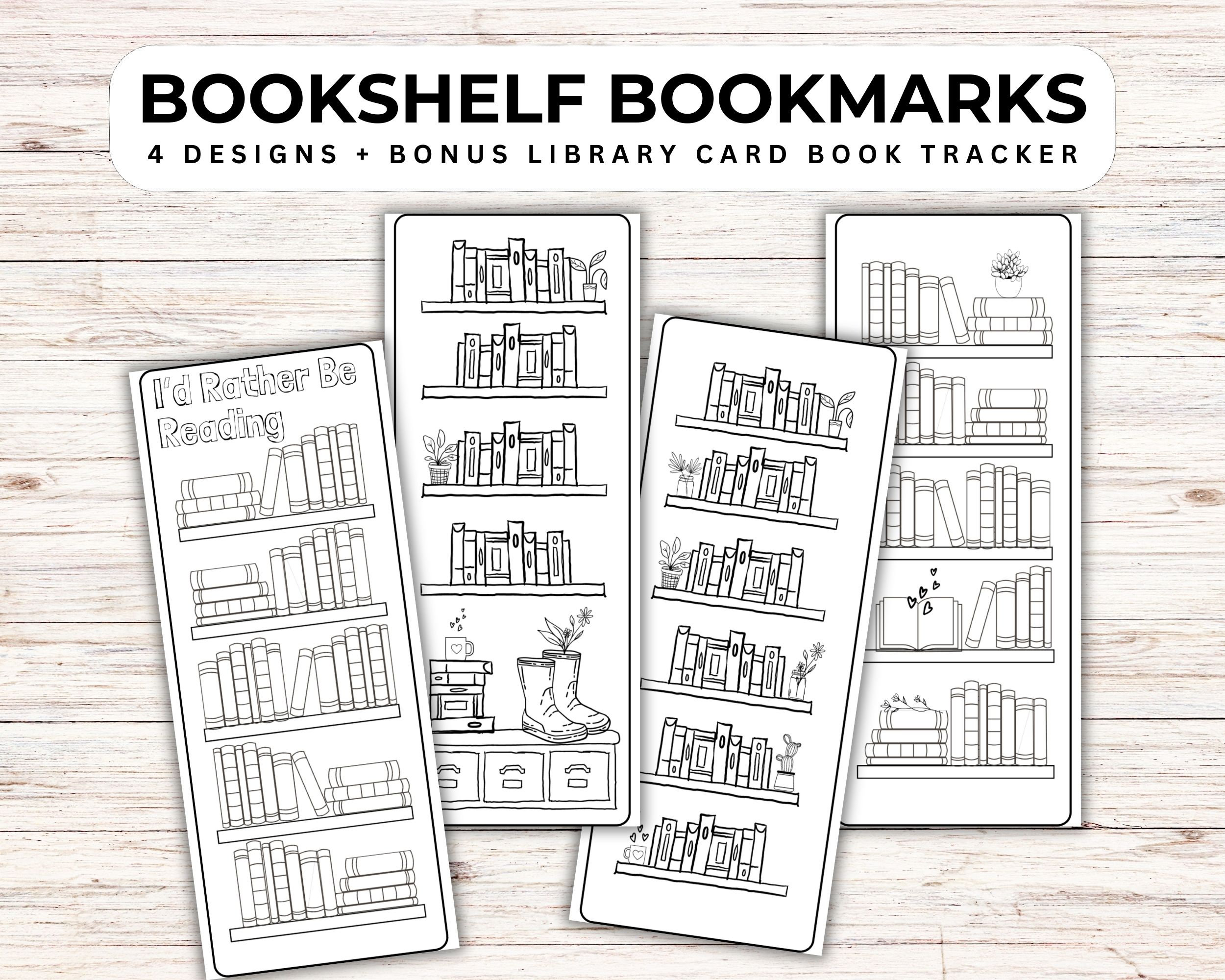 Bookshelf Bookmark Reading Tracker Printable, Coloring Bookcase ...