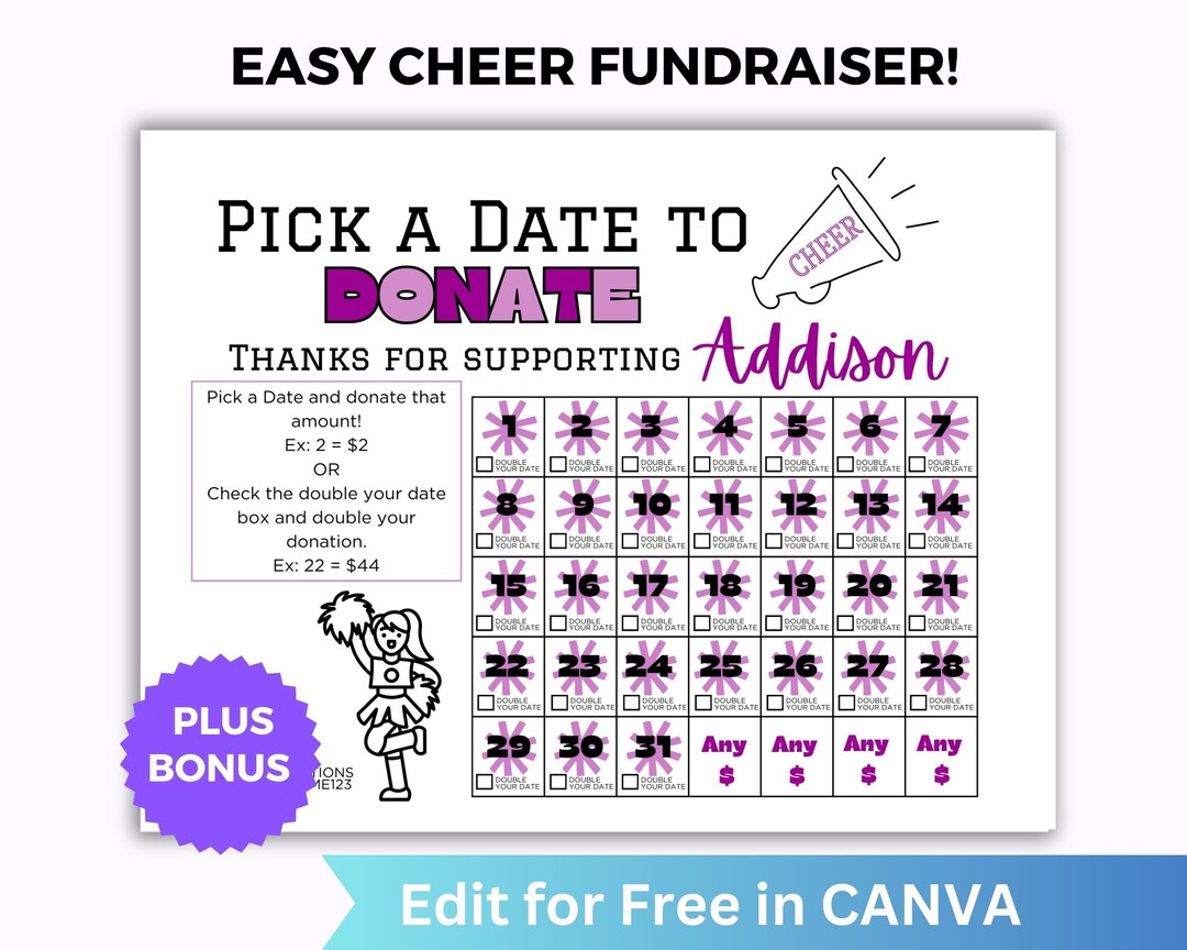 Cheer Fundraiser Pick A Date to Donate, Cheerleading Fundraiser ...