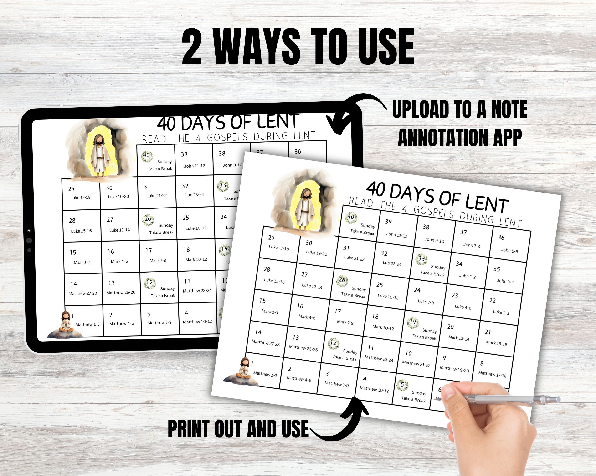 Lent Bible Reading Plan, Family Lent Calendar, 40 Days Scripture ...