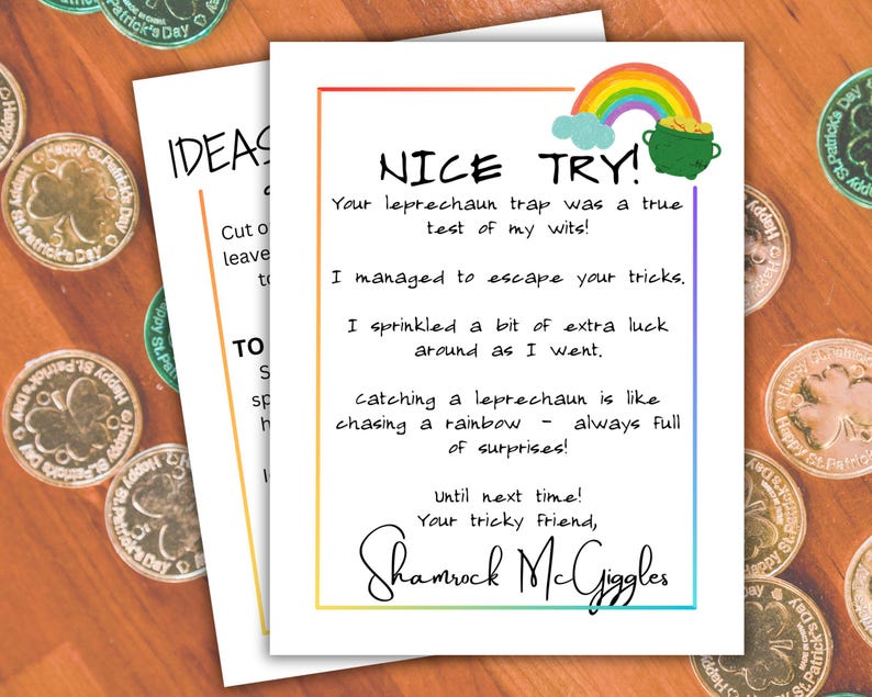 Leprechaun Letter for Kids Printable, Leprechaun Trap Note, St. Patrick ...