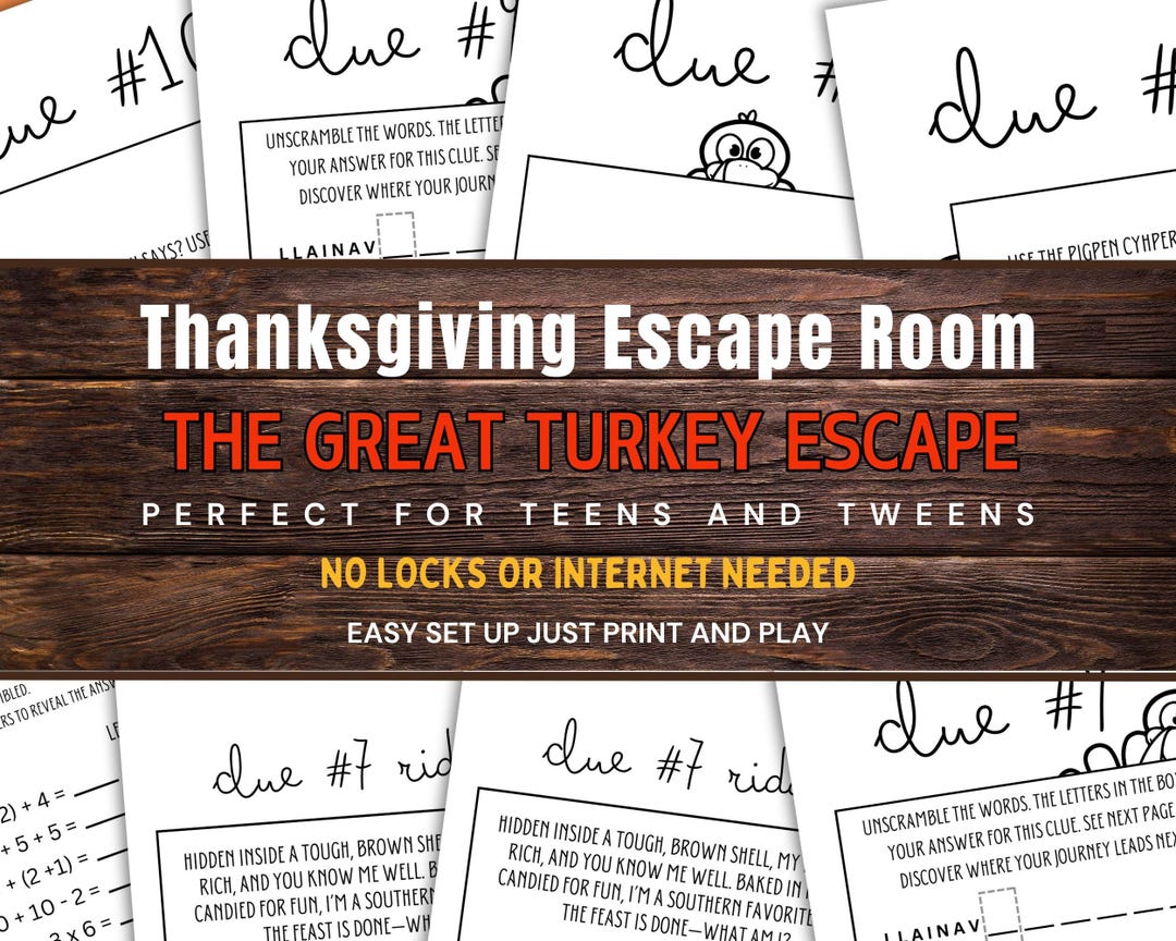 Printable Escape Room Kit, Thanksgiving Escape Room Party Game for ...