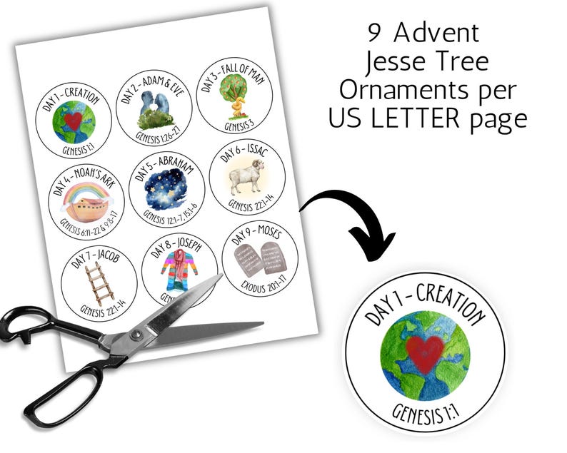 Jesse Tree Advent Ornaments Printable | Advent Countdown Decorations ...