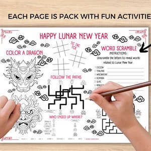 Lunar New Year Activity Coloring Placemat Printable, Year of the Dragon ...