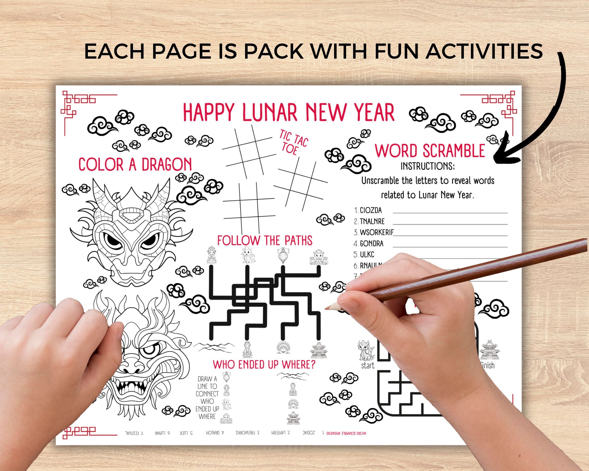 Lunar New Year Activity Coloring Placemat Printable, Year of the Dragon ...
