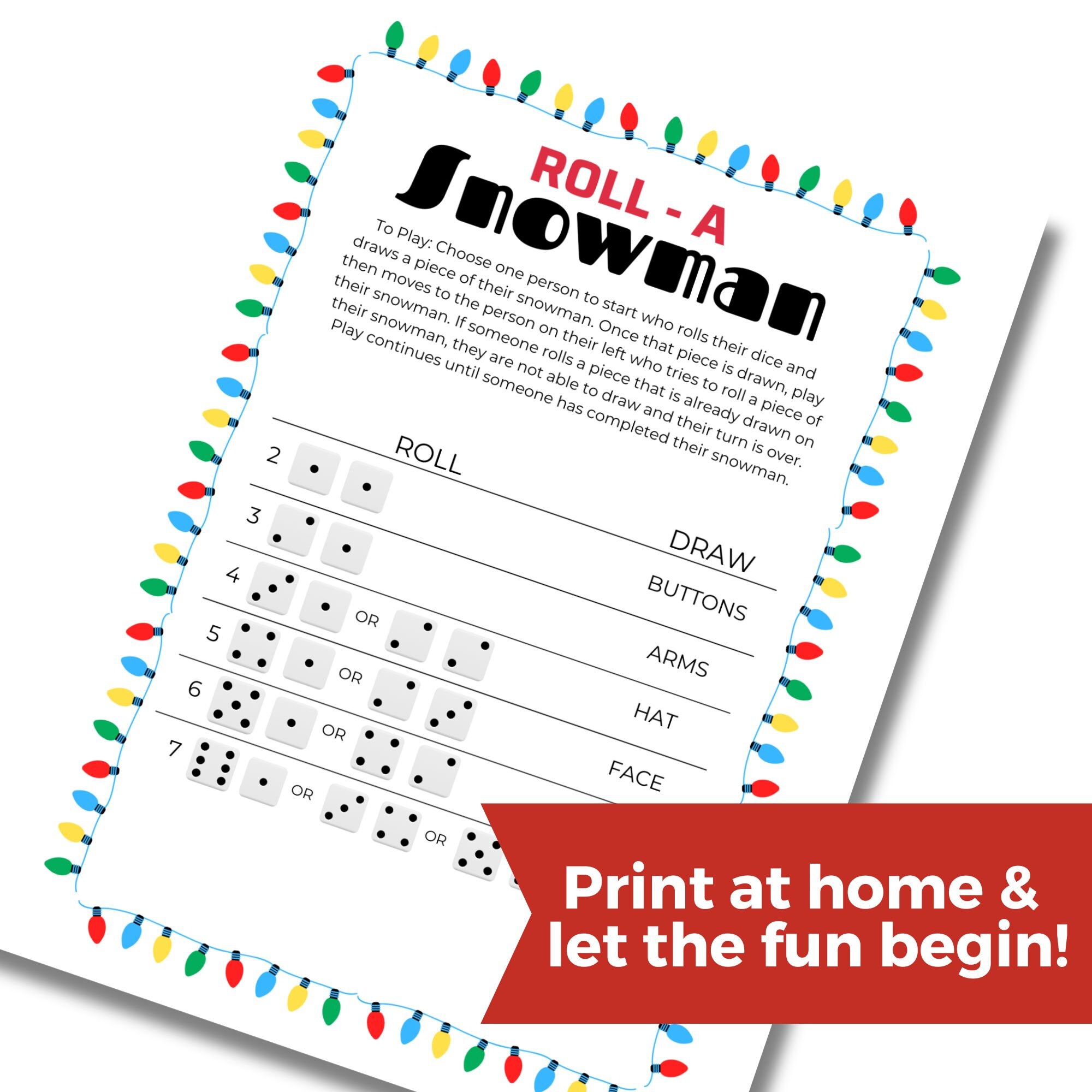 Roll a Snowman Dice Game for Kids Holiday Roll a Dice Game Winter ...