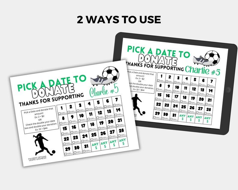 Editable Soccer Calendar Fundraiser, Unique Soccer Pick A Date to ...