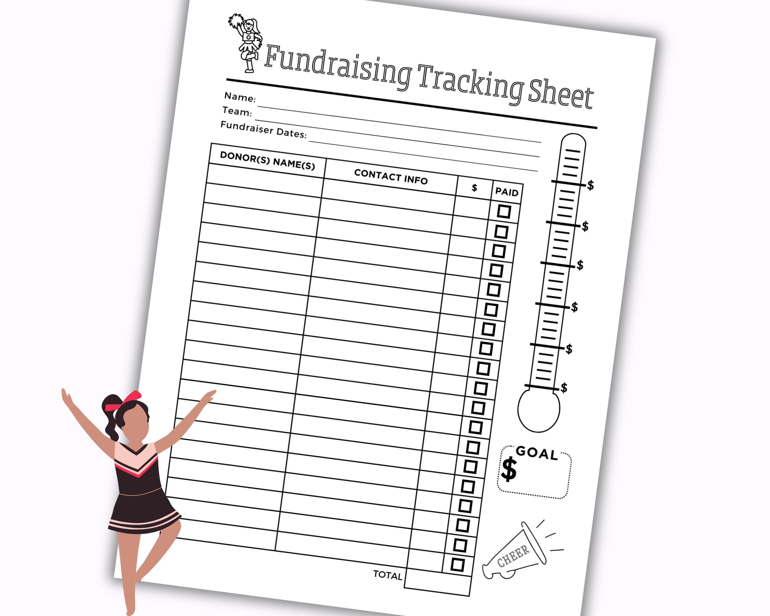 Cheer Team Fundraising Donations Tracker Sheet, Cheerleading Fundraiser ...