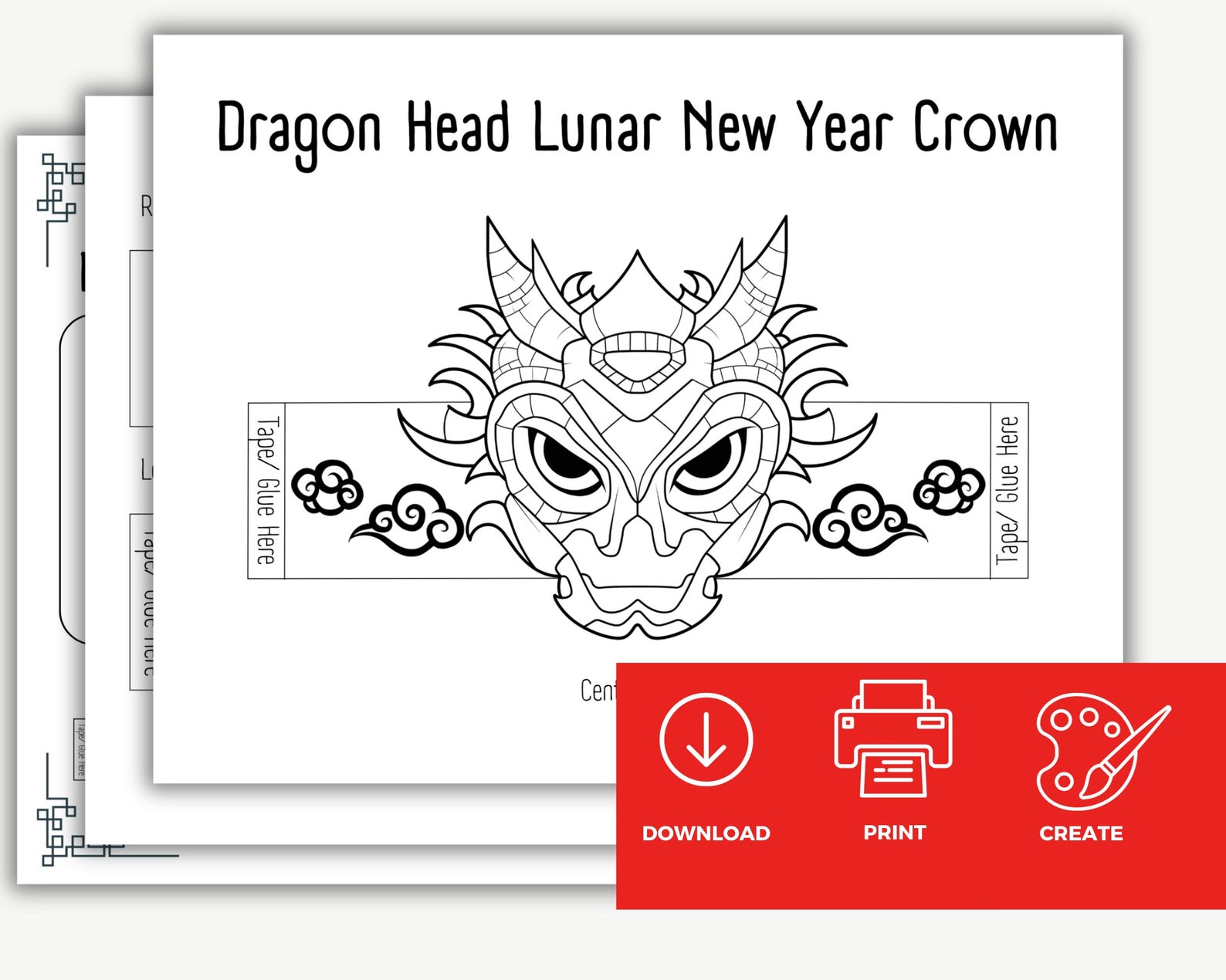 Lunar New Year Crown Dragon Craft Printable, Chinese New Year Paper ...