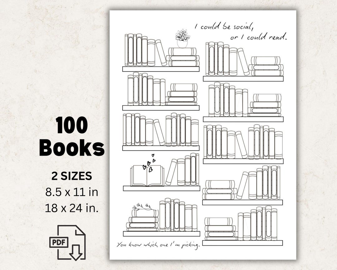 Book Tracker Poster, 100 Book Reading Log, Bookshelf Tracker, Yearly ...