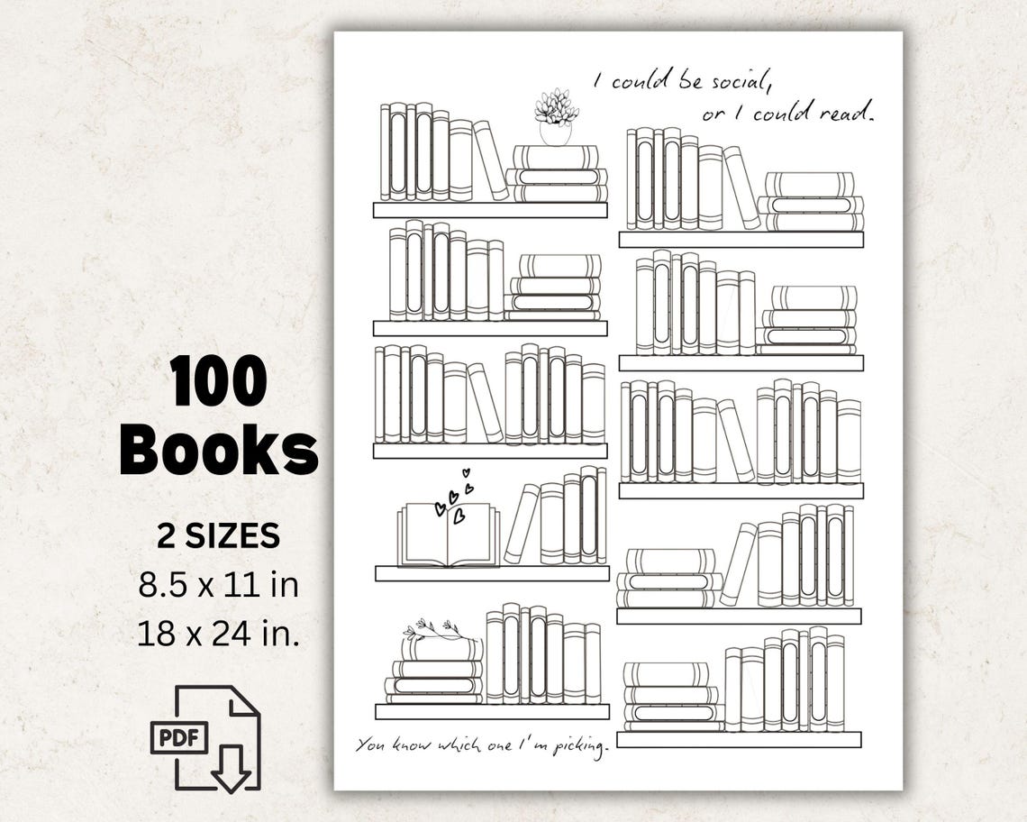 Book Tracker Poster, 100 Book Reading Log, Bookshelf Tracker, Yearly ...