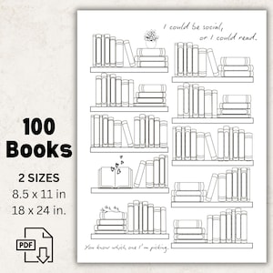 Book Tracker Poster, 100 Book Reading Log, Bookshelf Tracker, Yearly ...