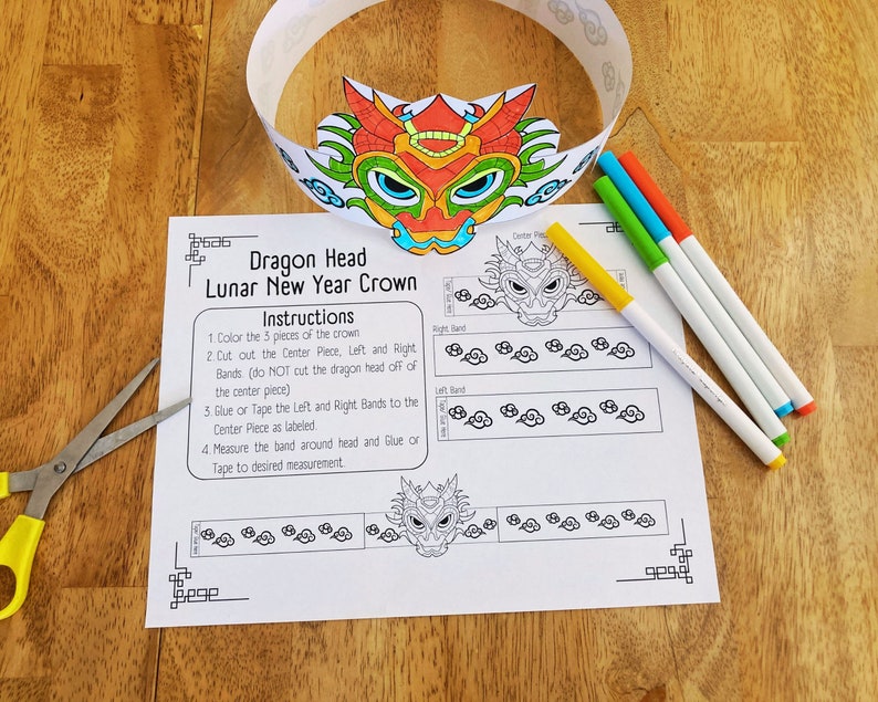 Lunar New Year Crown Dragon Craft Printable, Chinese New Year Paper ...