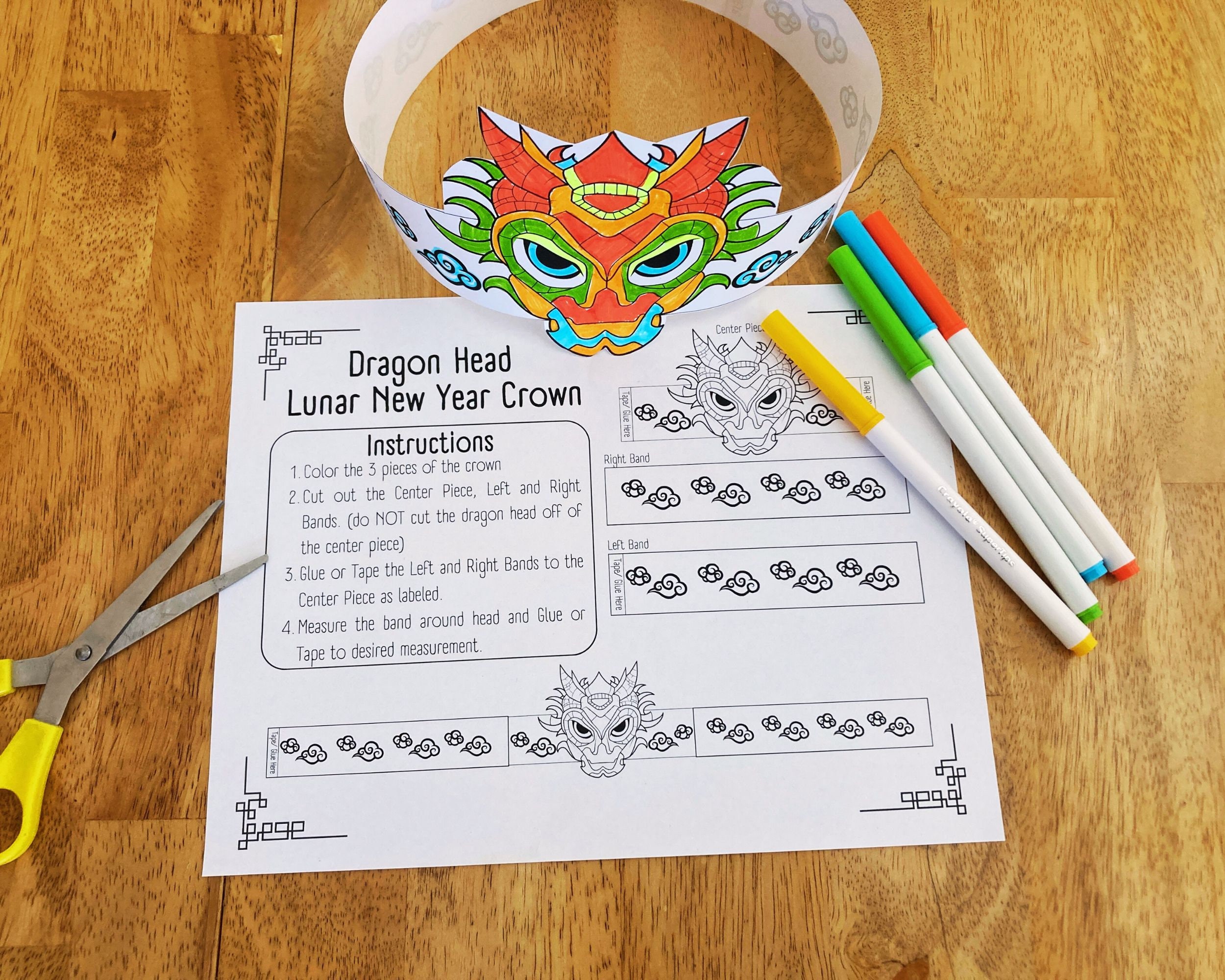 Lunar New Year Crown Dragon Craft Printable, Chinese New Year Paper ...