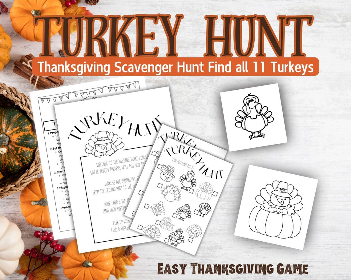 Thanksgiving Turkey Hunt Scavenger Hunt Party Game, Turkey Game for All ...