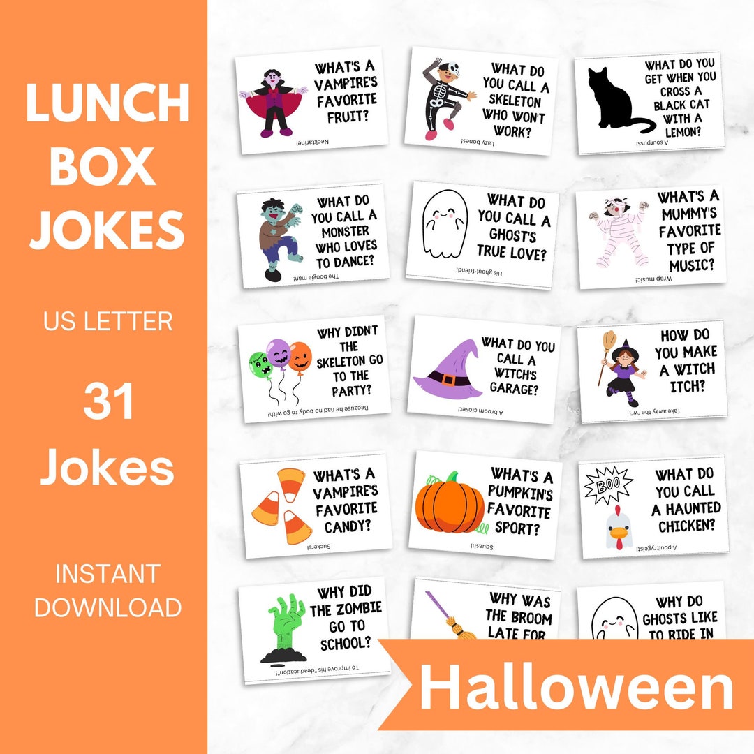 HALLOWEEN Printable Lunch Box Jokes Halloweenthemed Lunch Notes Lunch ...