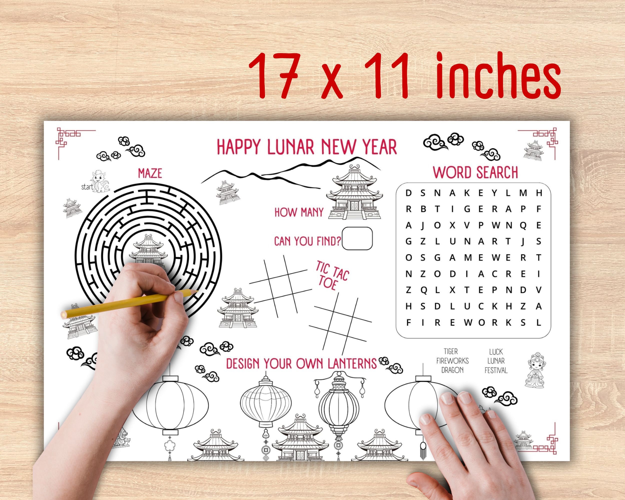 Lunar New Year Activity Coloring Placemat Printable, Year of the Dragon ...