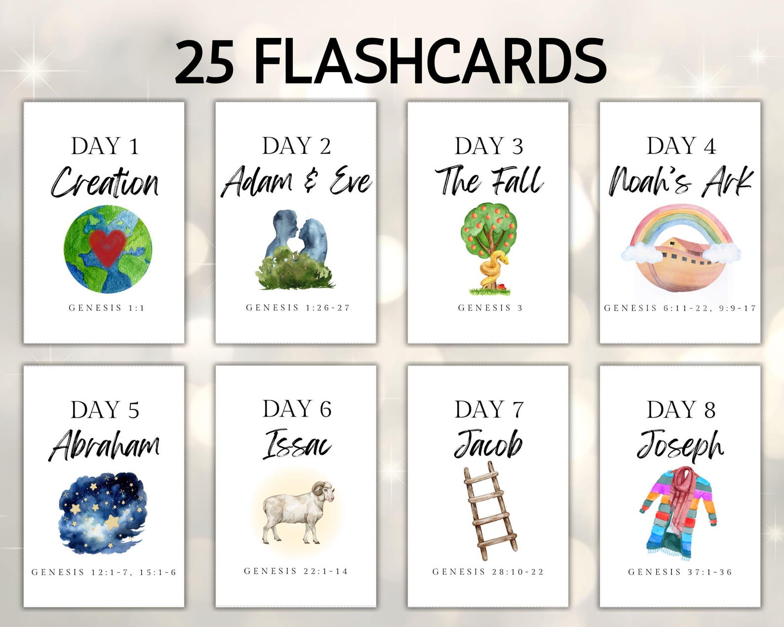 Jesse Tree Advent Flashcards Printable | Bible Story Advent Countdown Cards | Family-friendly ...