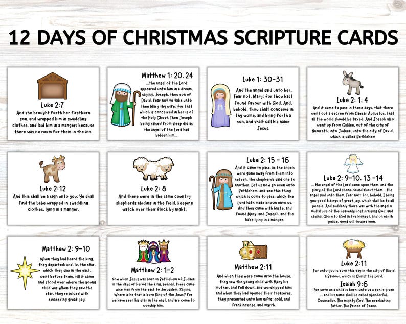 12 Days of Christmas Nativity Countdown for Kids, Advent Scripture ...