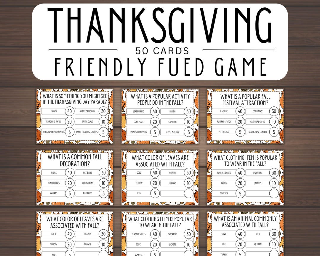 Thanksgiving Friendly Feud Game – Printable Thanksgiving Game, Fall ...