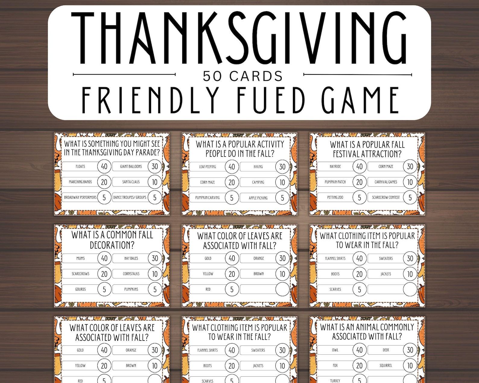 Thanksgiving Friendly Feud Game – Printable Thanksgiving Game, Fall ...
