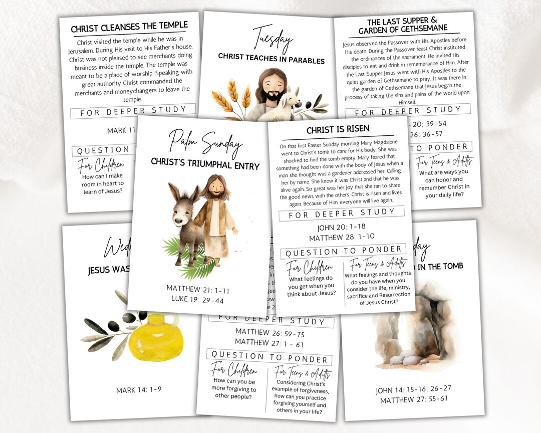 Holy Week Story Study Cards, Printable Easter Advent Devotional, Easter ...