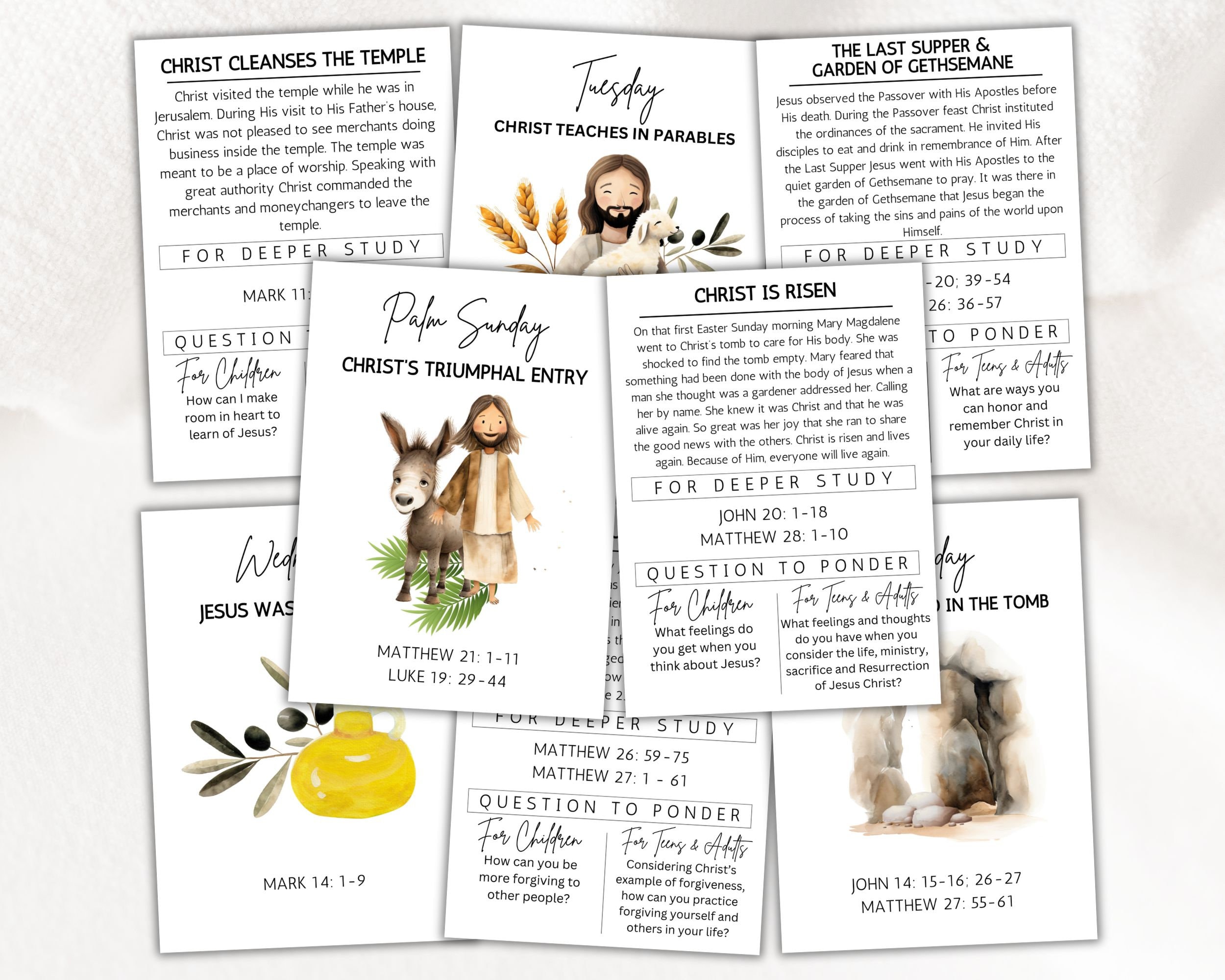 Holy Week Story Study Cards, Printable Easter Advent Devotional, Easter ...