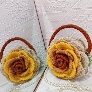 Rose Bag Handmade Crochet Three-dimensional Double-sided Yellow, Brown ...